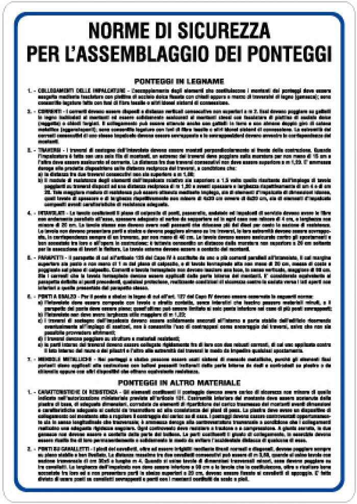 CARTELLO IN ALLUMINIO FORMATO MM 330X470 NORME SICUREZZA ASSEMBLAGGIO ...