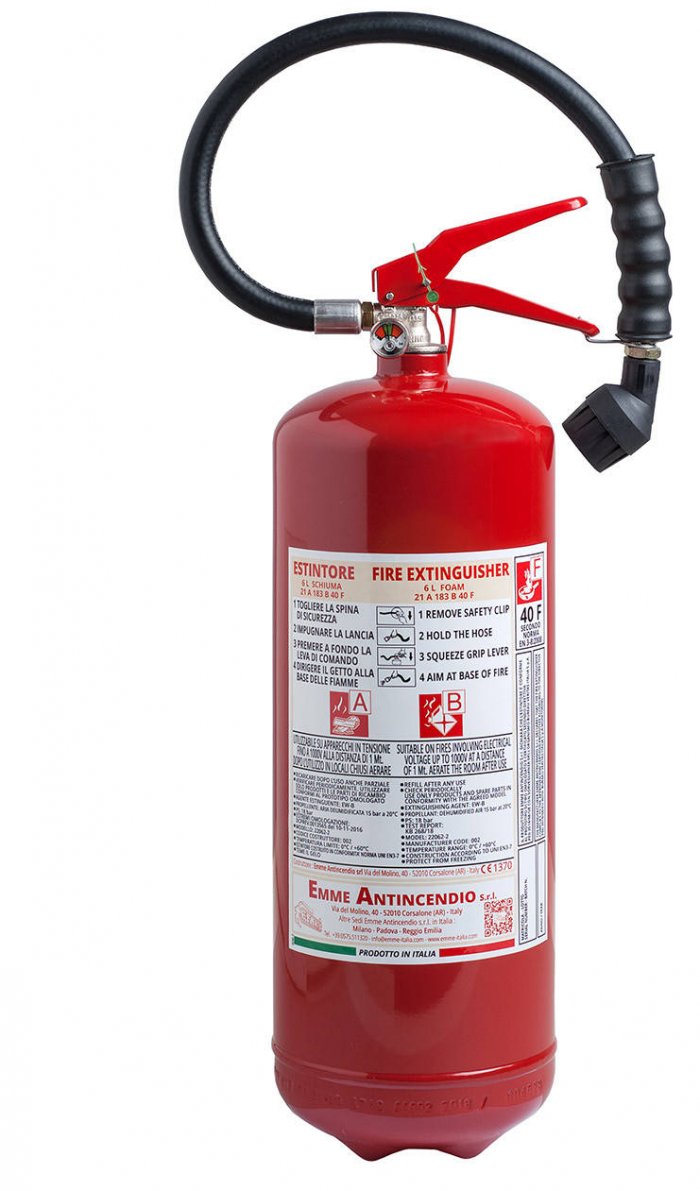 6 L. Water + Additive FIRE EXTINGUISHER - 21A 183B 40F - Model 22062-2 ...